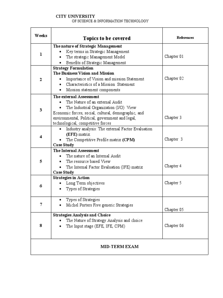 Strategic Management Course Outline | PDF | Strategic Management ...
