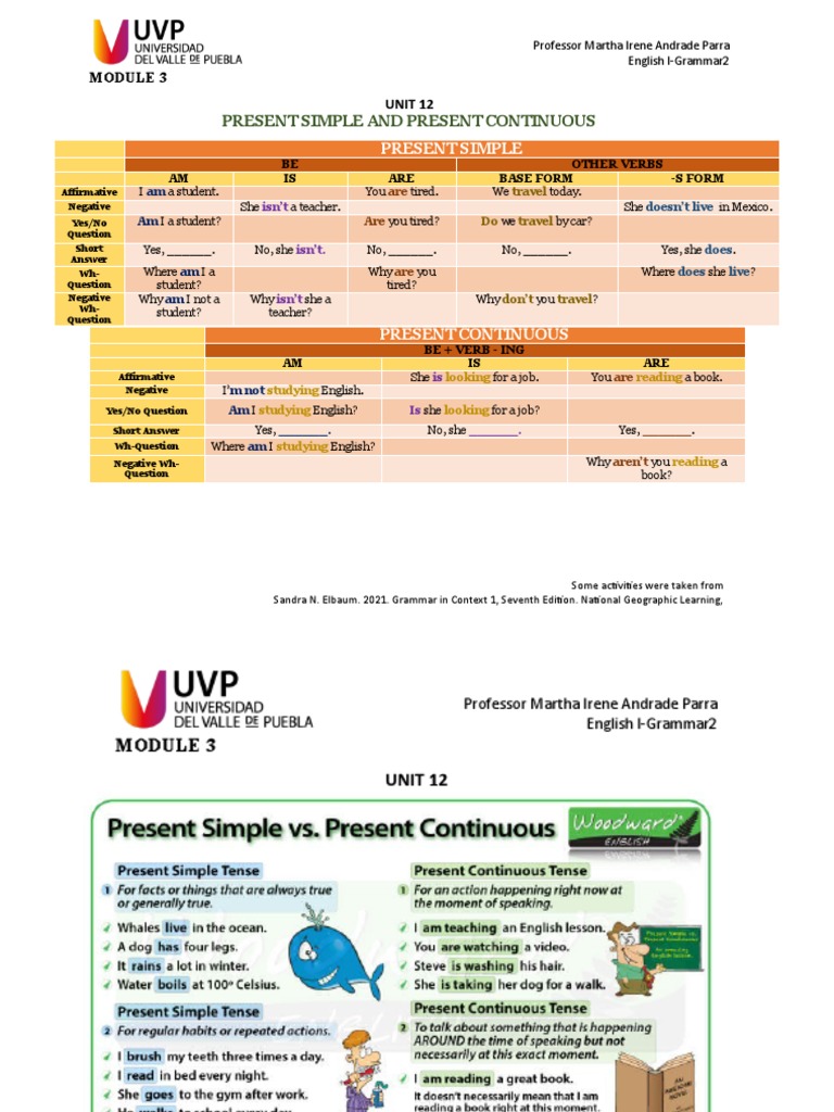 Present Simple vs. Continuous Grammar Guide | PDF | Question ...