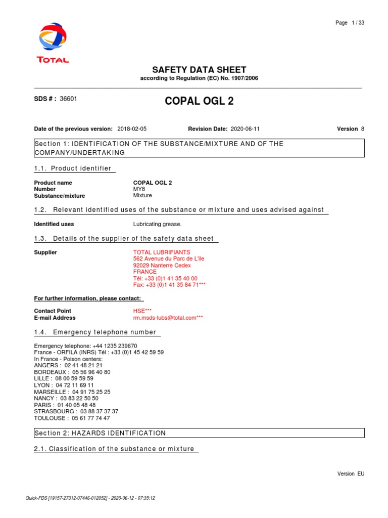Copal Ogl 2: Safety Data Sheet | PDF | Personal Protective Equipment | Combustion