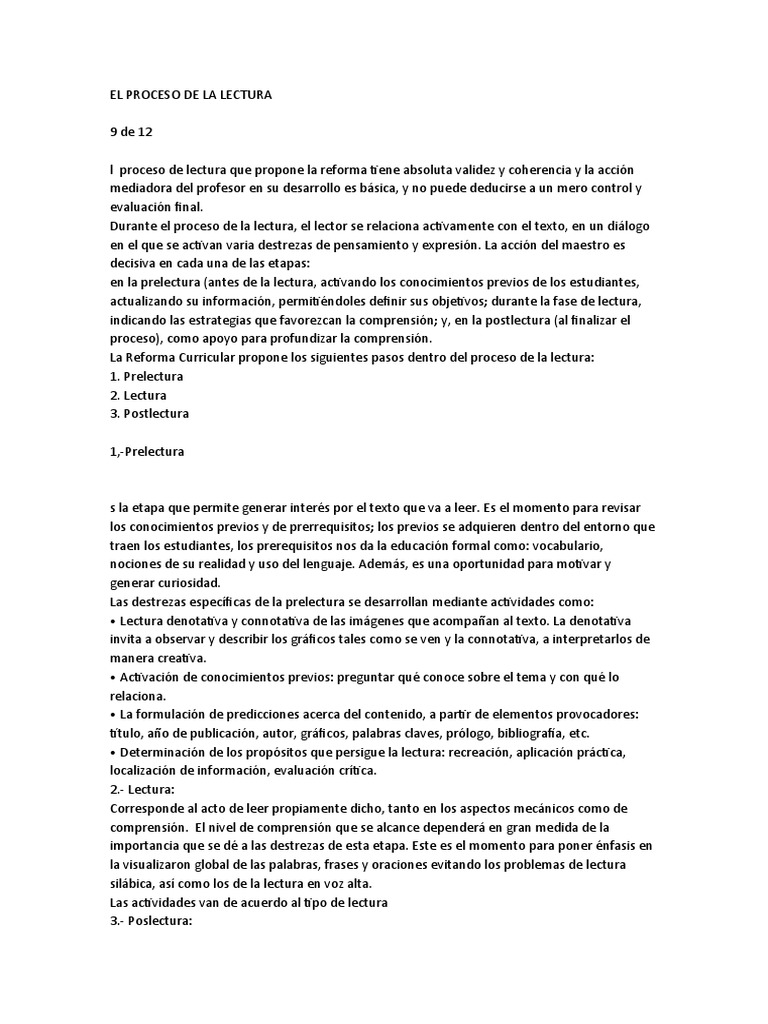 Proceso de Lectura: Prelectura, Lectura y Poslectura | PDF | Autor ...