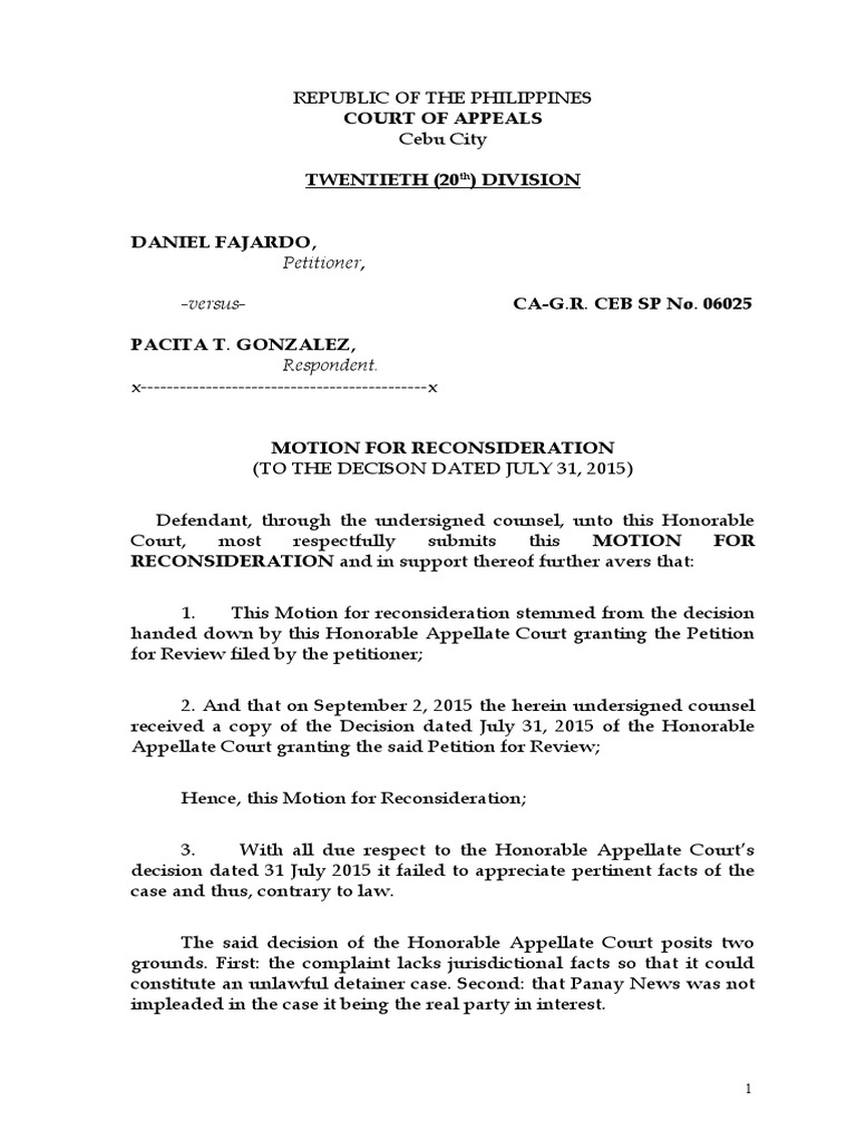 Court of Appeals motion for reconsideration | PDF