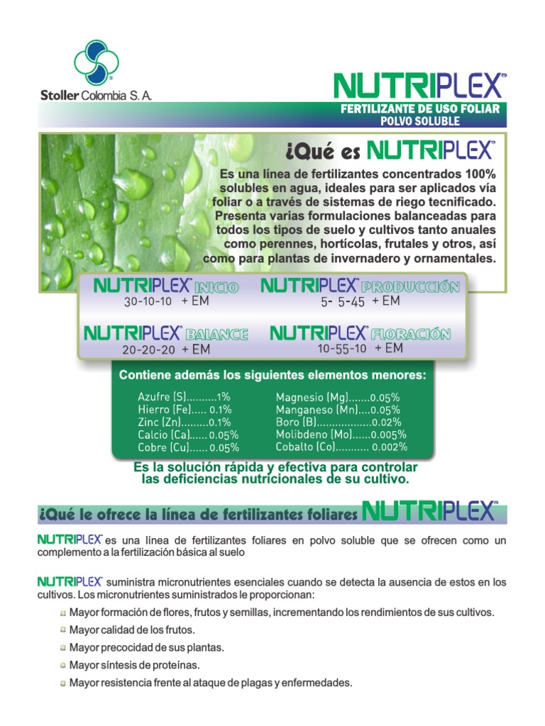 Fertilizantes Foliares Nutriplex 10-55-10 | PDF | Fertilizante | Riego