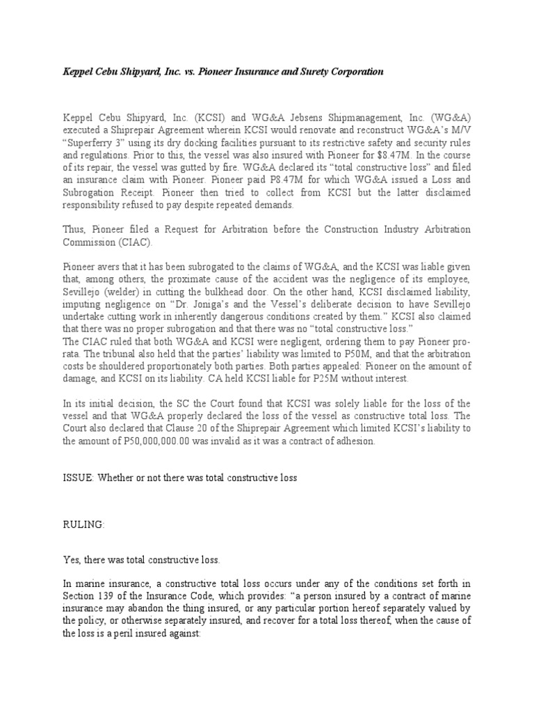 Keppel Cebu Shipyard, Inc. vs. Pioneer Insurance and Surety Corporation ...