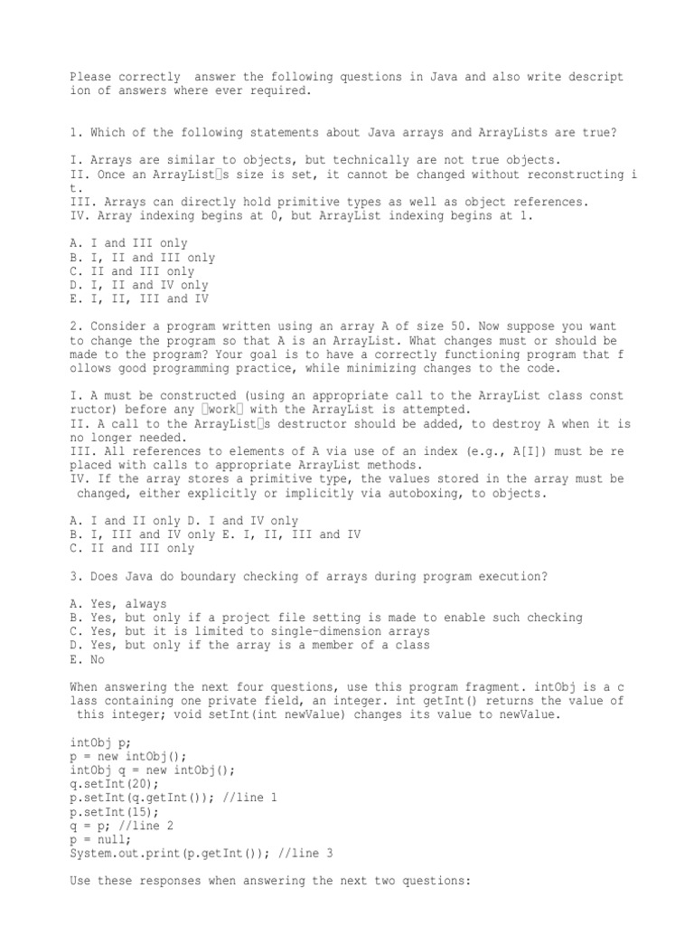 Correctly answer Java questions and describe answers | PDF | Class ...