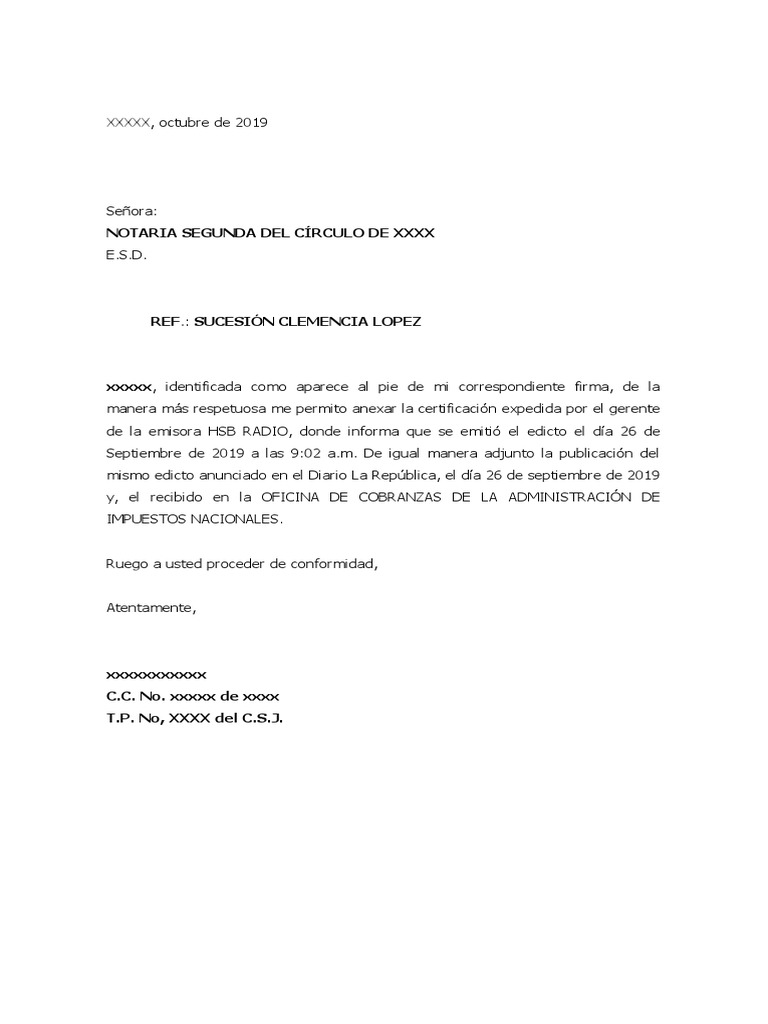 MEMORIAL. - EDICTOS NOTARIA Modelo 2020 | PDF