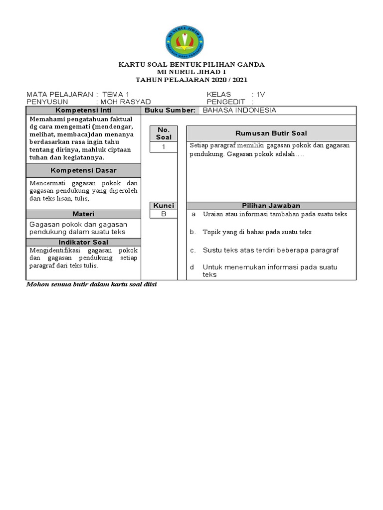 Kartu Soal Ganda | PDF | Seni & Disiplin Bahasa | Sains & Matematika