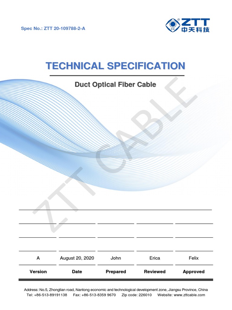 ZTT Duct Cable 20-109788-2-A | PDF | Optical Fiber | Specification ...