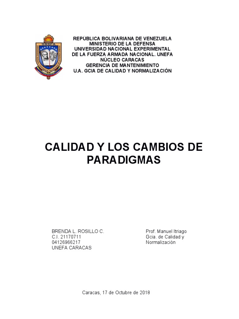 Calidad y Los Cambios de Paradigmas | PDF | Calidad (comercial) | Gestión de recursos humanos