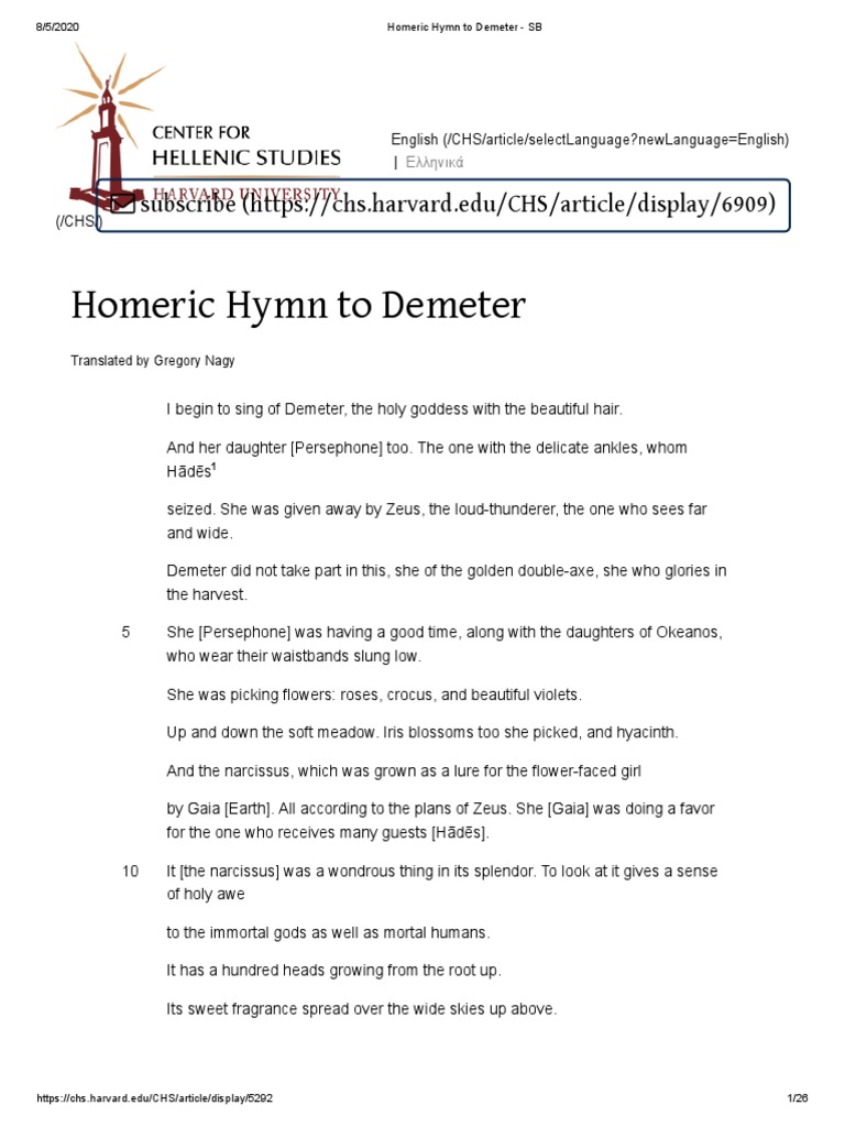 Homeric Hymn To Demeter - SB | PDF | Hades | Persephone