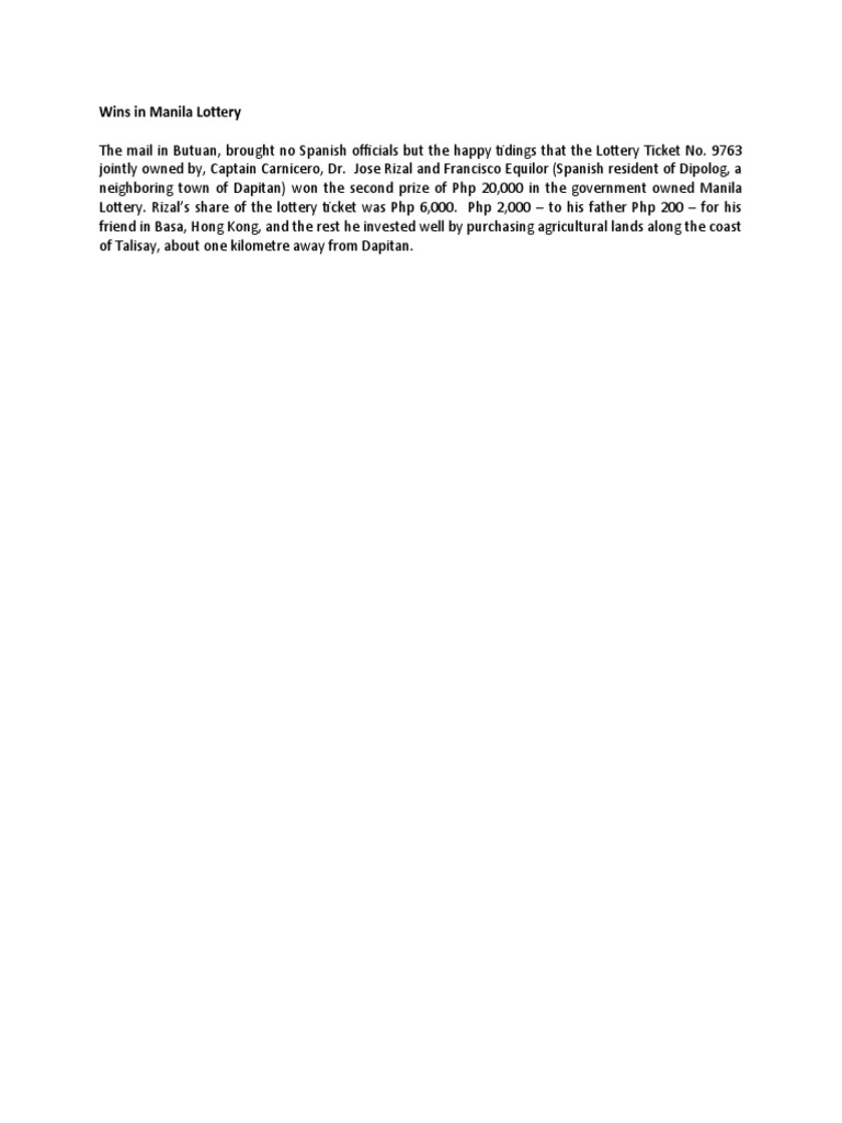 Rizal's Lottery Win and Investments | PDF | Travel | Home & Garden