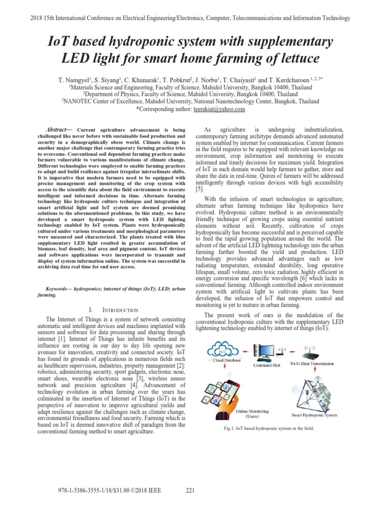 Iot Based Hydroponic System With Supplementary Led Light For Smart Home Farming of Lettuce | PDF ...