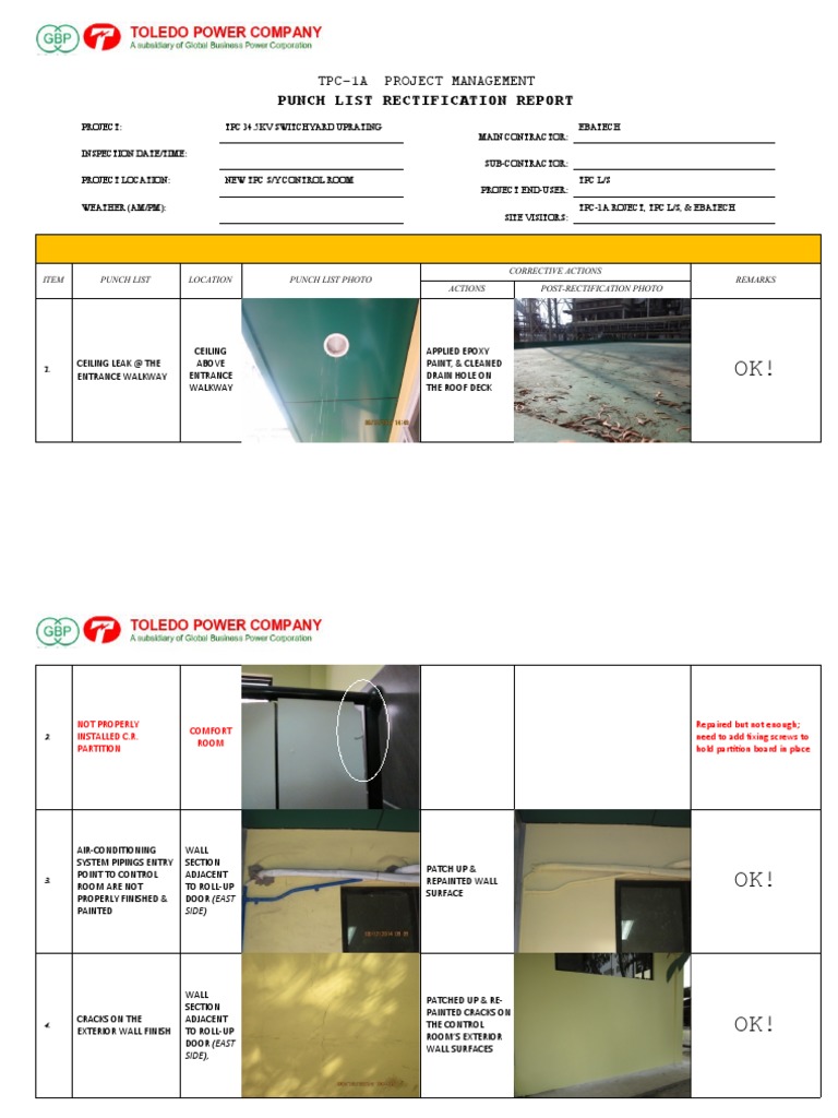 TPC - Control Room Punch List - STATUS | PDF | Wall | Ceiling