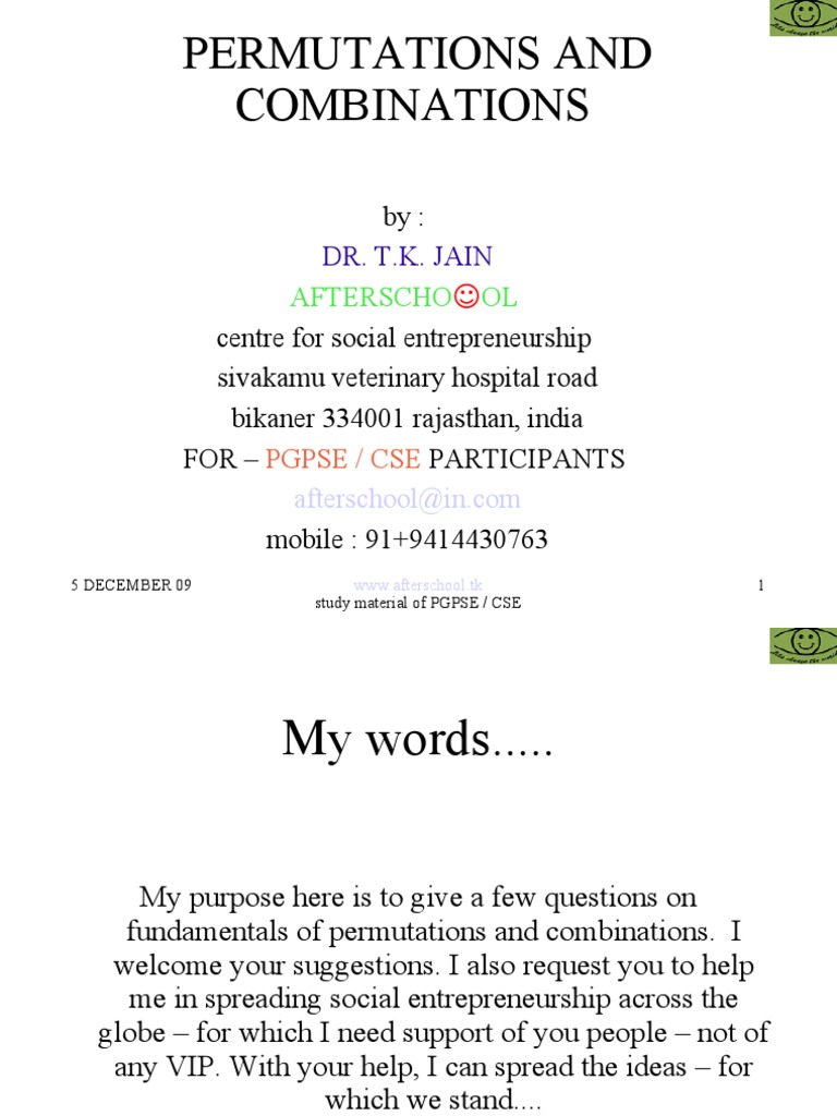 Permutations and Combinations Guide | PDF | Odds | Probability