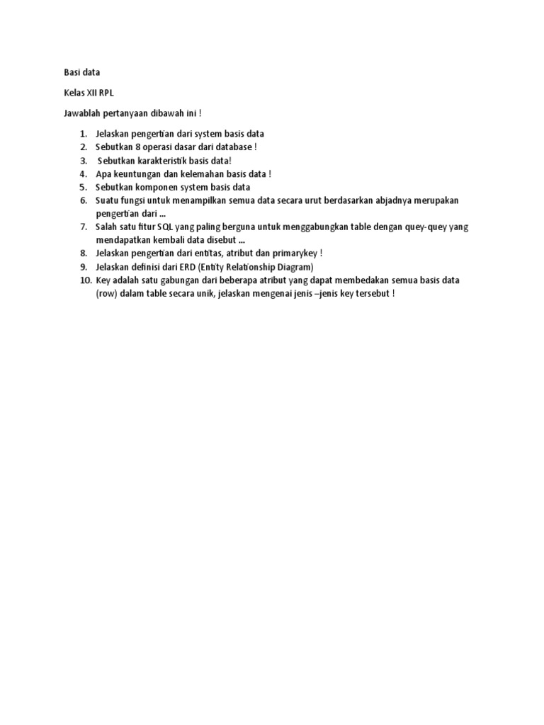 Soal PAS Basis Data RPL | PDF