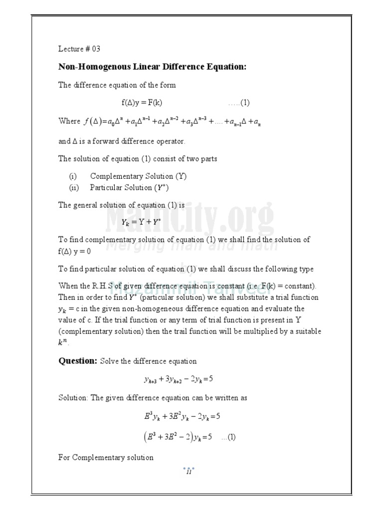 Non-Homogenous Linear Difference Equation:: F A A A A A A | PDF ...