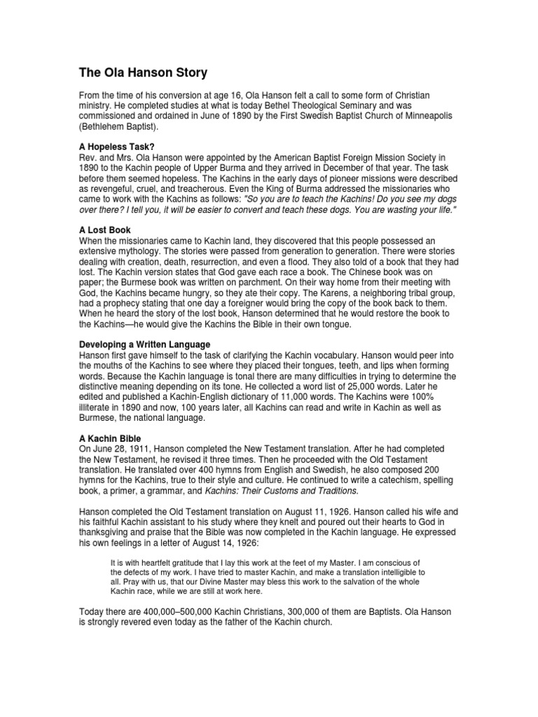 The Ola Hanson Story: A Hopeless Task? | PDF | Christian Mission ...