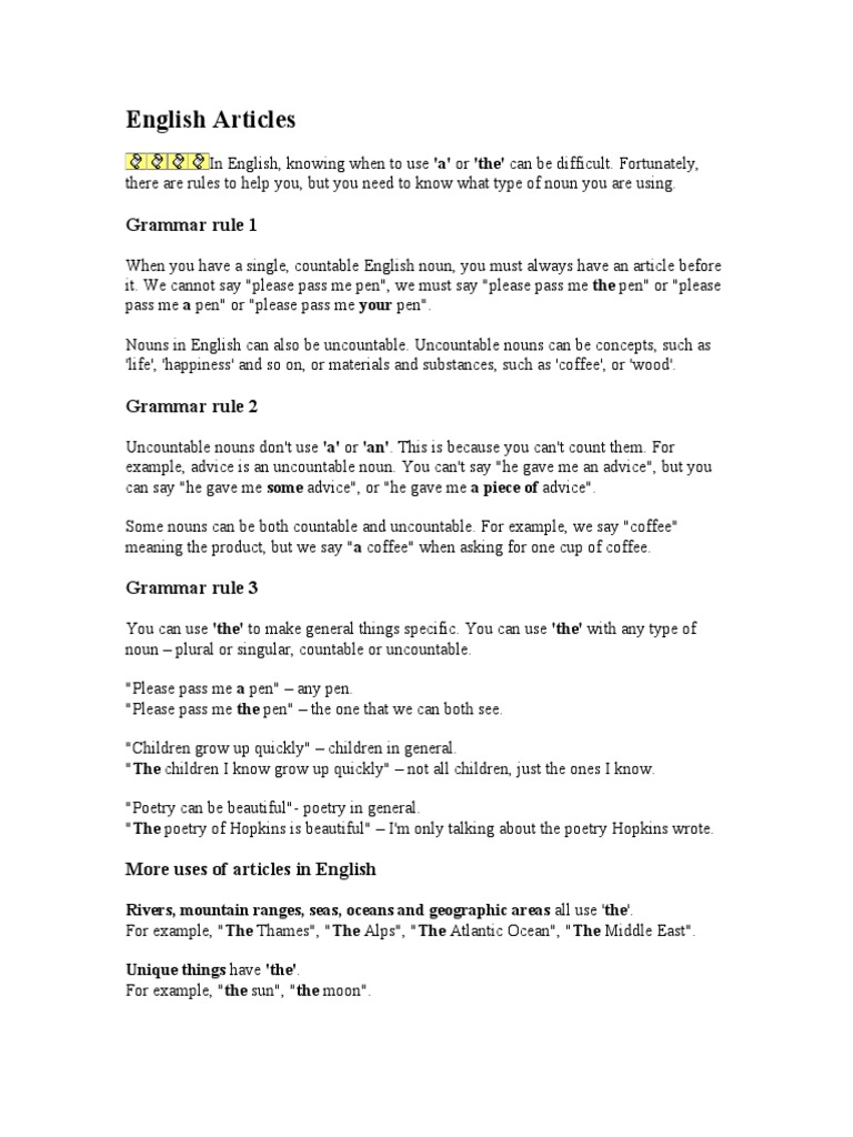 English Articles: Grammar Rule 1 | PDF | Noun | Syntax