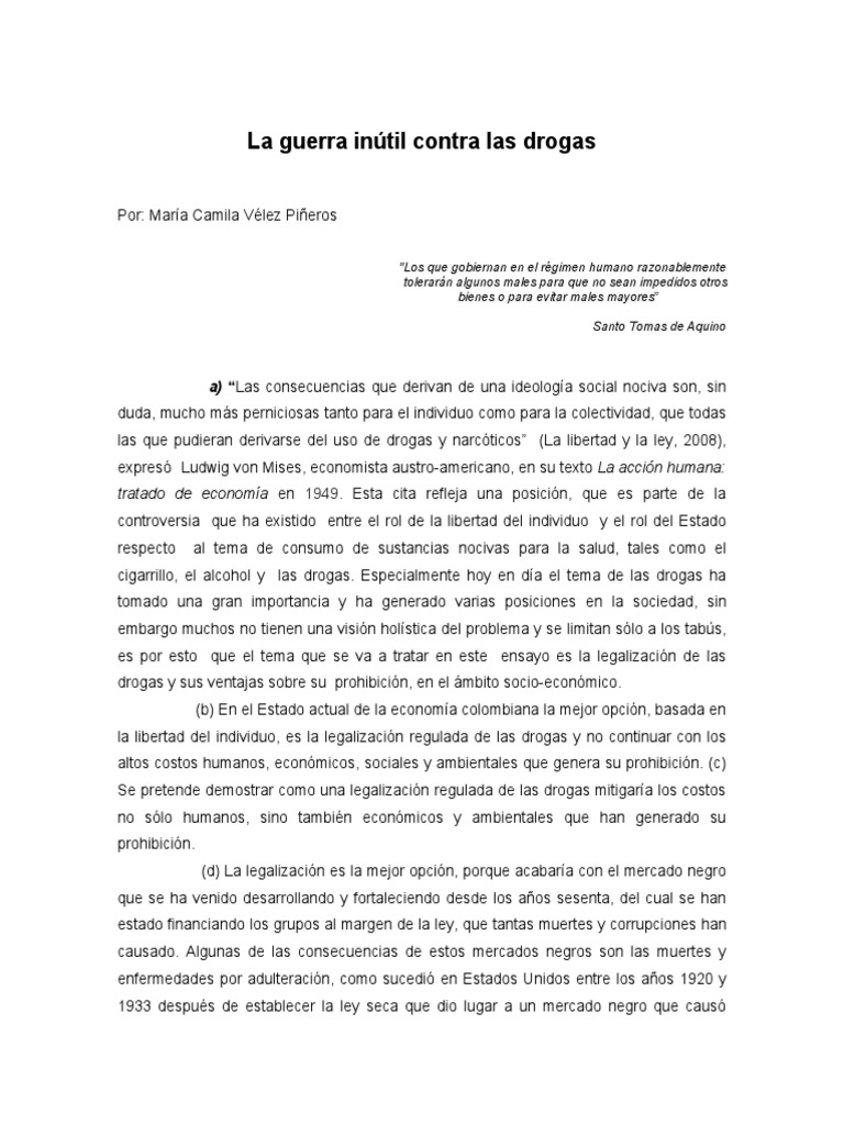 Ensayo Legalizacion de La Droga en Colom | PDF | La dependencia de sustancias | Drogas
