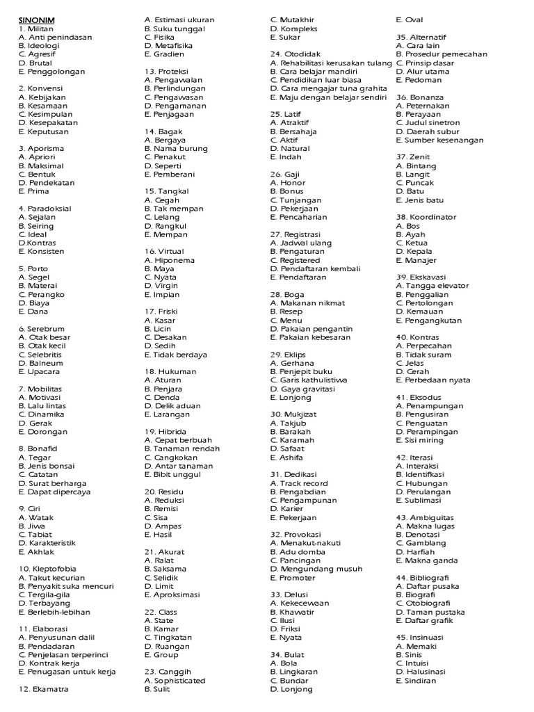 Latihan Soal Sinonim | PDF