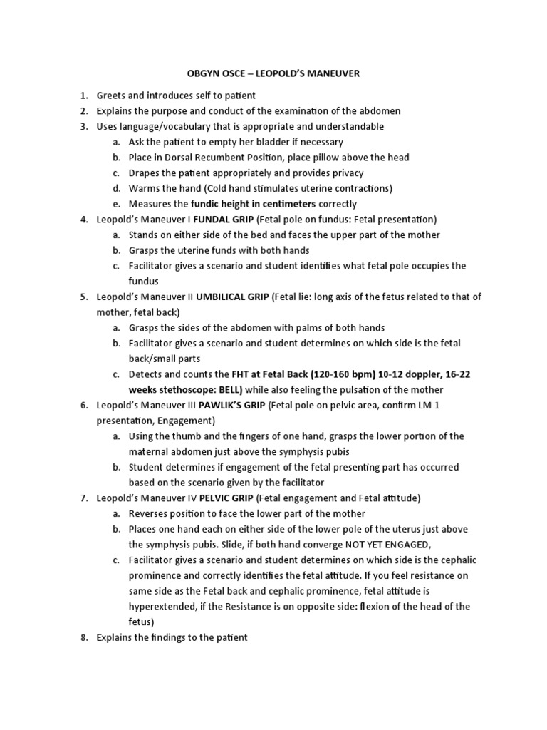 Obgyn Osce - Leopold | PDF | Uterus | Fetus