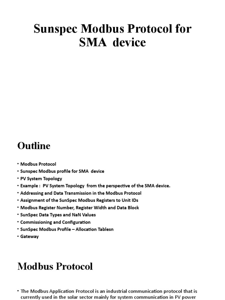 Sunspec Modbus Protocol For SMA Device | PDF | Data Transmission | Communications Protocols