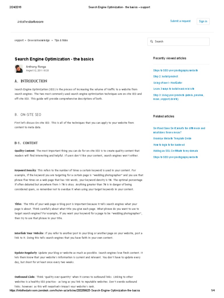 Search Engine Optimization - The Basics - Support | PDF
