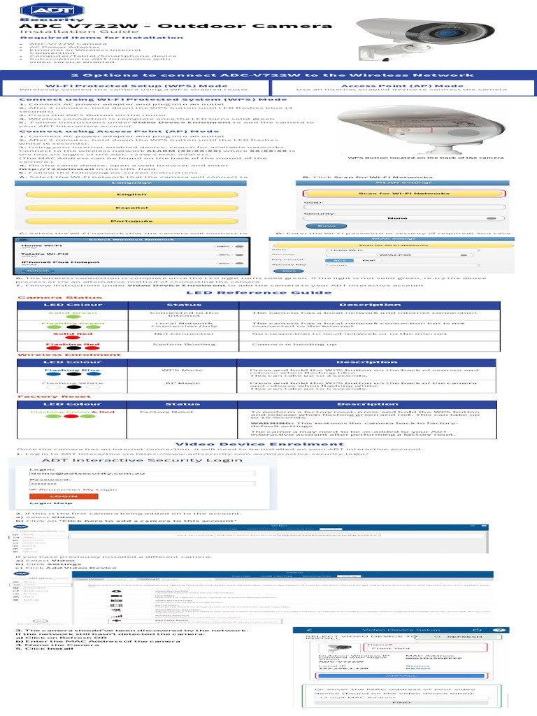 Manual de Configuracion Cam Alarm ADC-V722W-Install-Guide PDF | PDF ...
