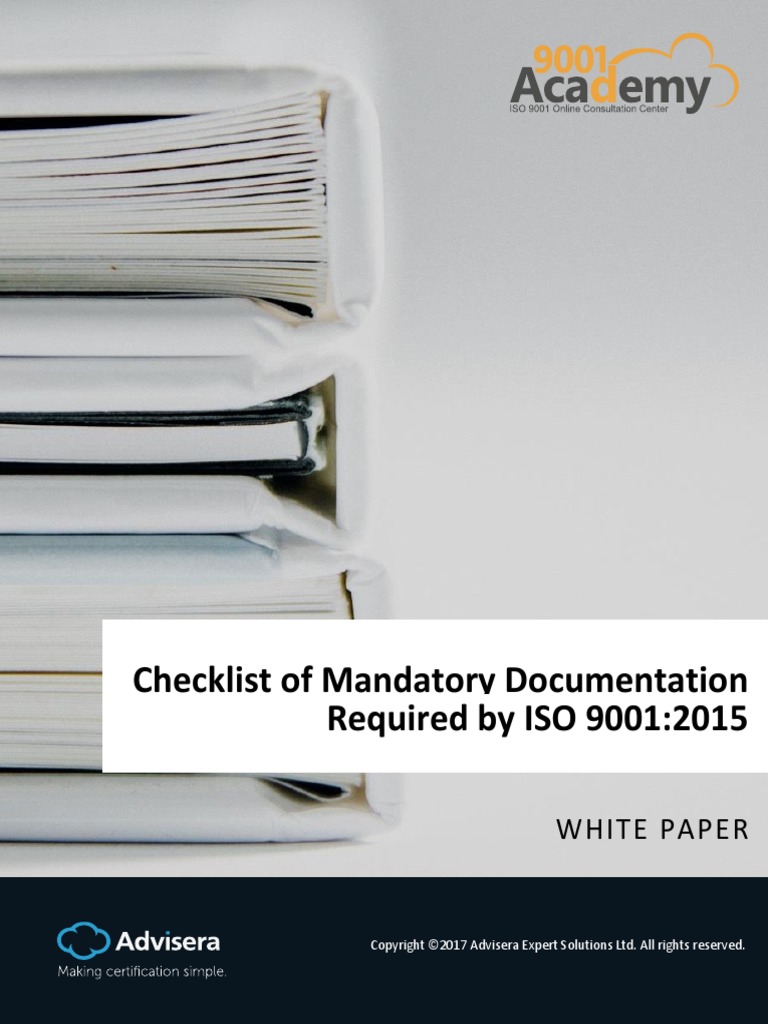Checklist of Mandatory Documentation Required by ISO 9001:2015 | PDF ...