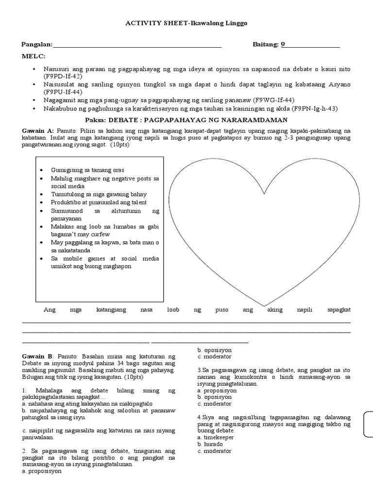 W8-Filipino-9-Activity Sheet | PDF