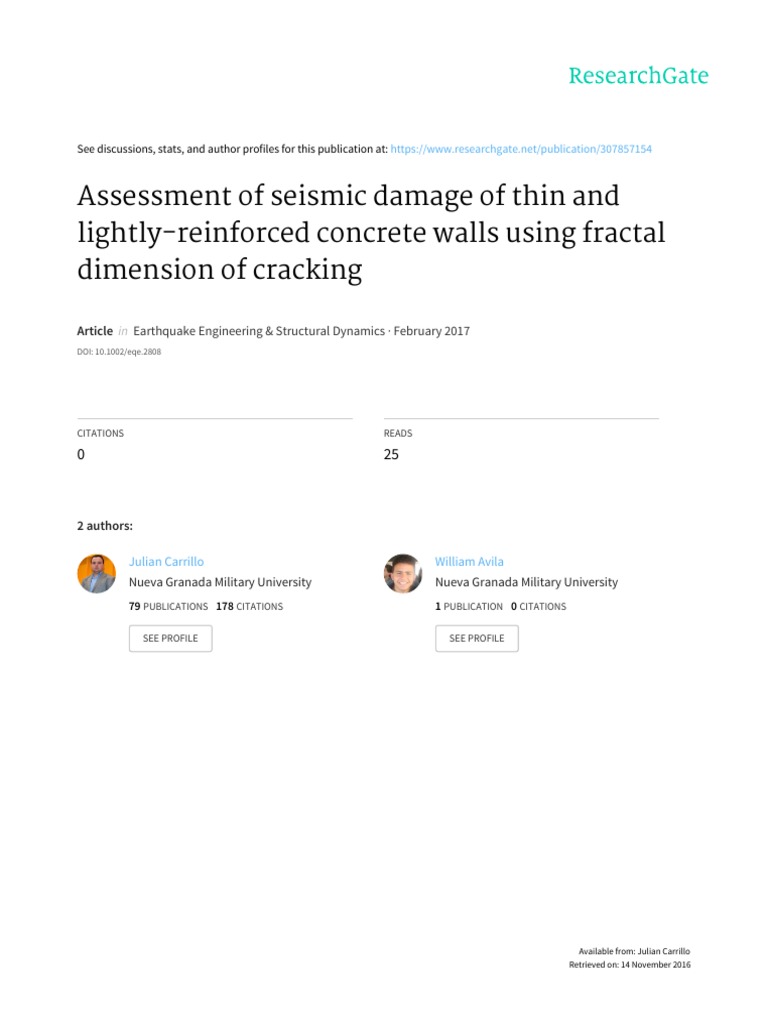 013-Early View Assessment Seismic Damege Thin Lightly RC Walls Fractal Dimension Cracking | PDF ...