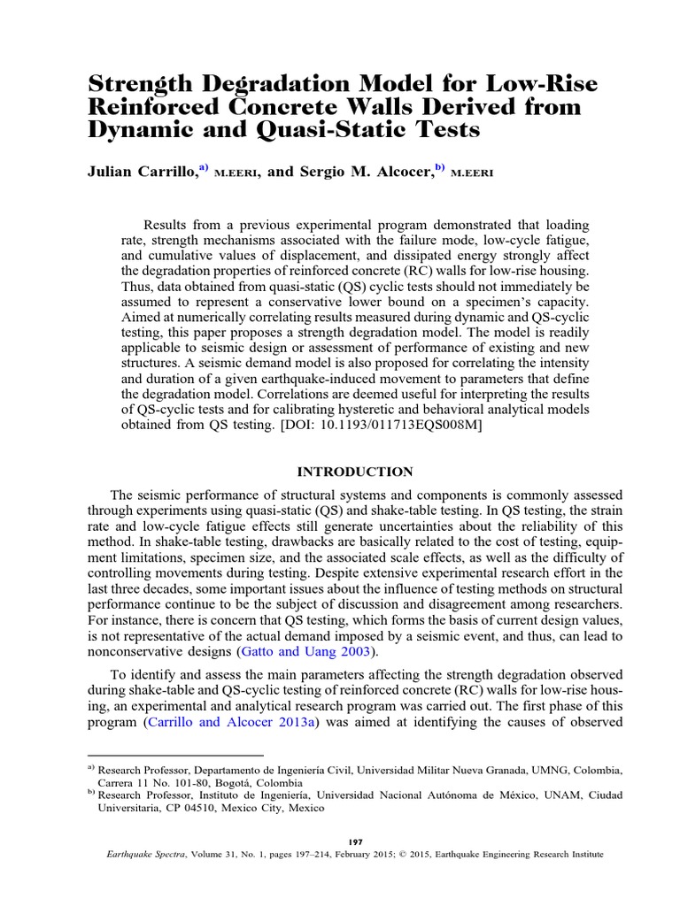 011-Alcocer, Carrillo - Strength Degradation Model of Low-Rise R | PDF | Science & Mathematics ...