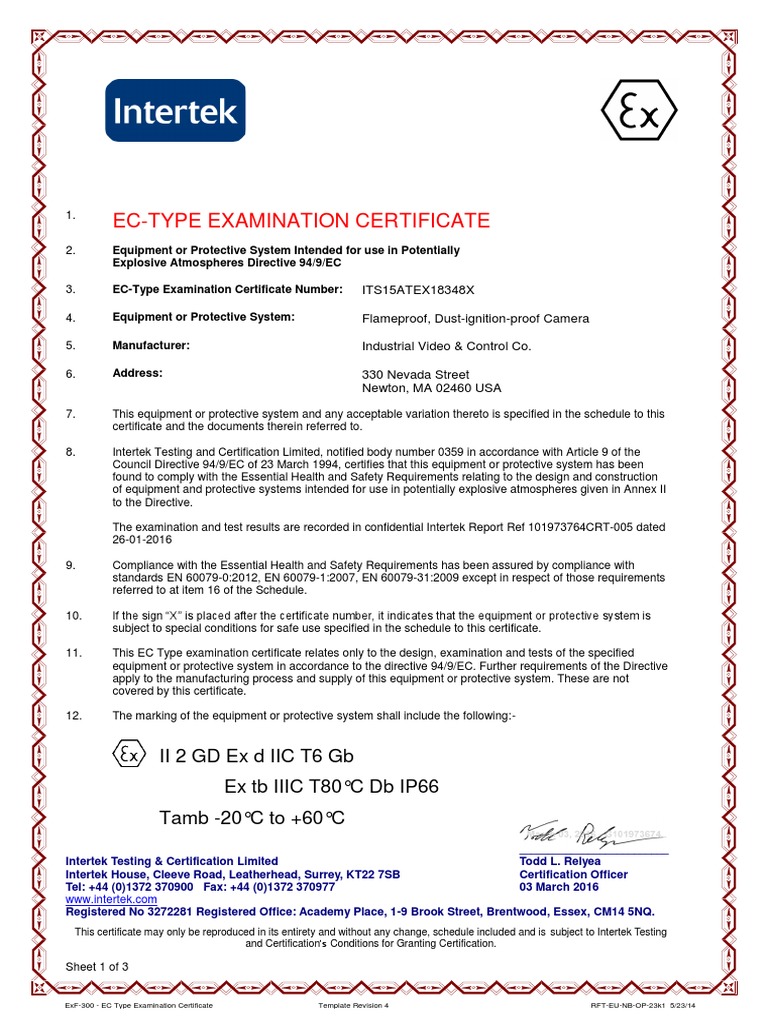 Ec-Type Examination Certificate: Ii 2 GD Ex D Iic T6 GB Ex TB IIIC T80 ...