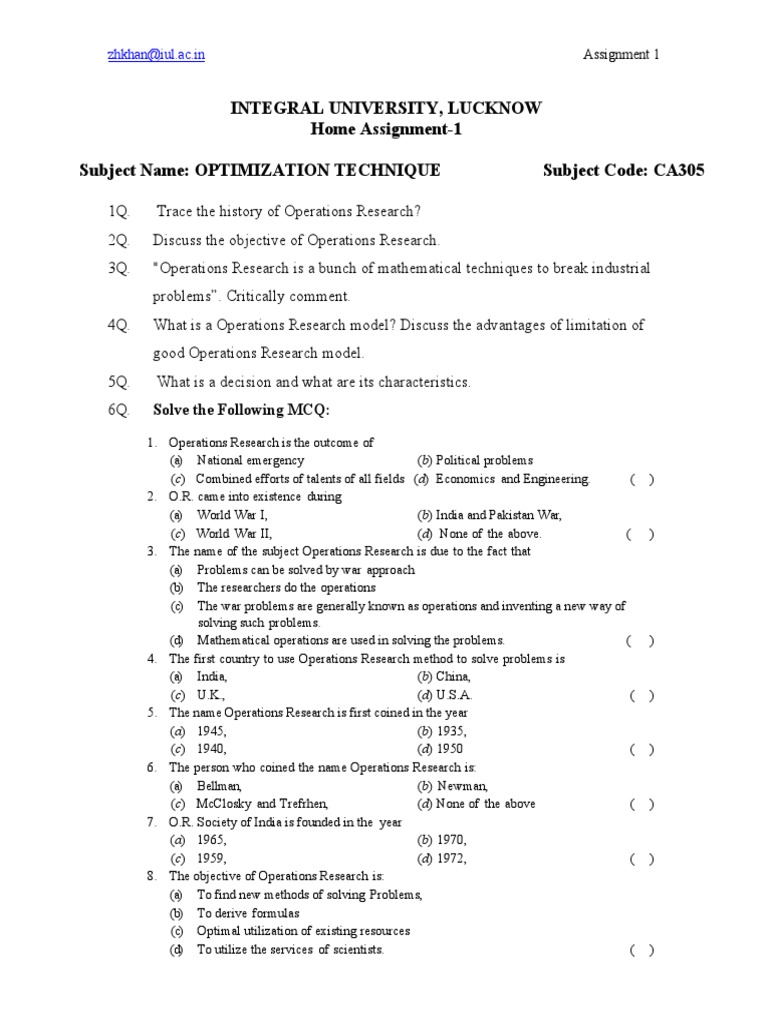 UNIT 1 Solved Quiz Operations Research | PDF | Linear Programming ...
