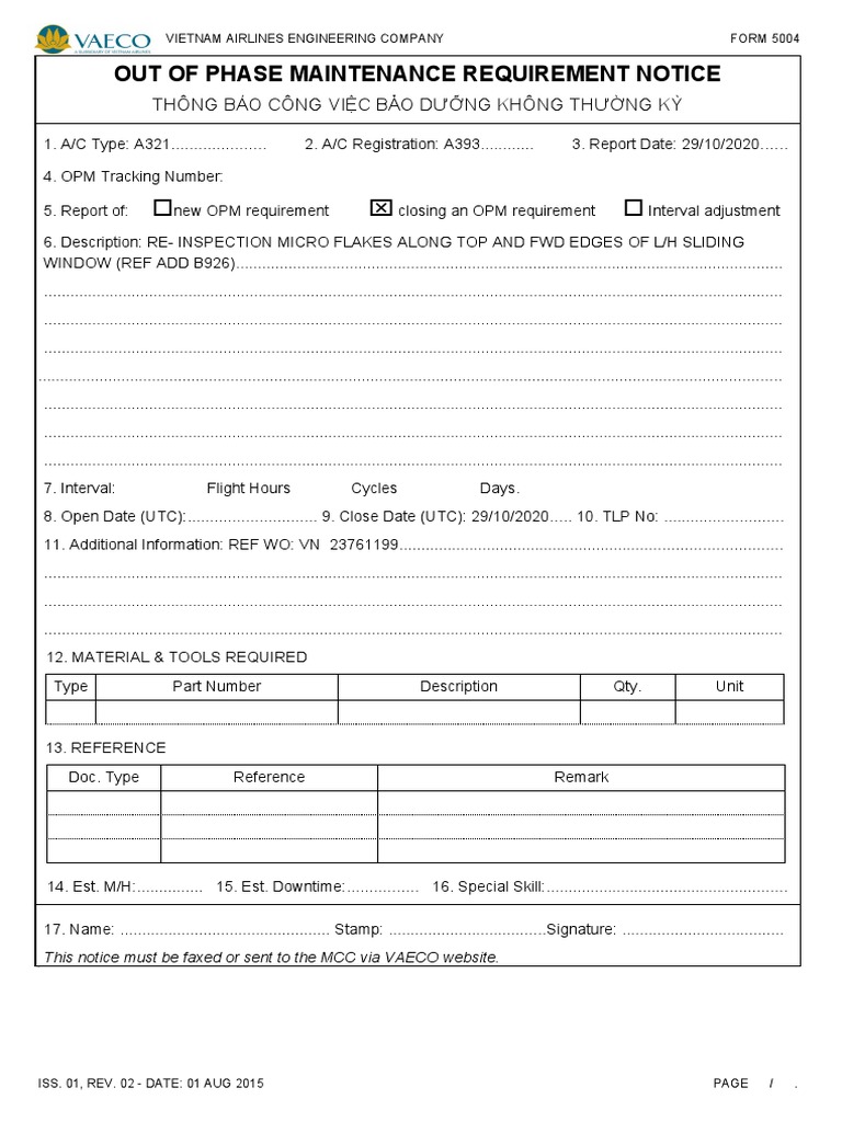 Out Of Phase Maintenance Requirement Notice: Thông Báo Công Việc Bảo ...