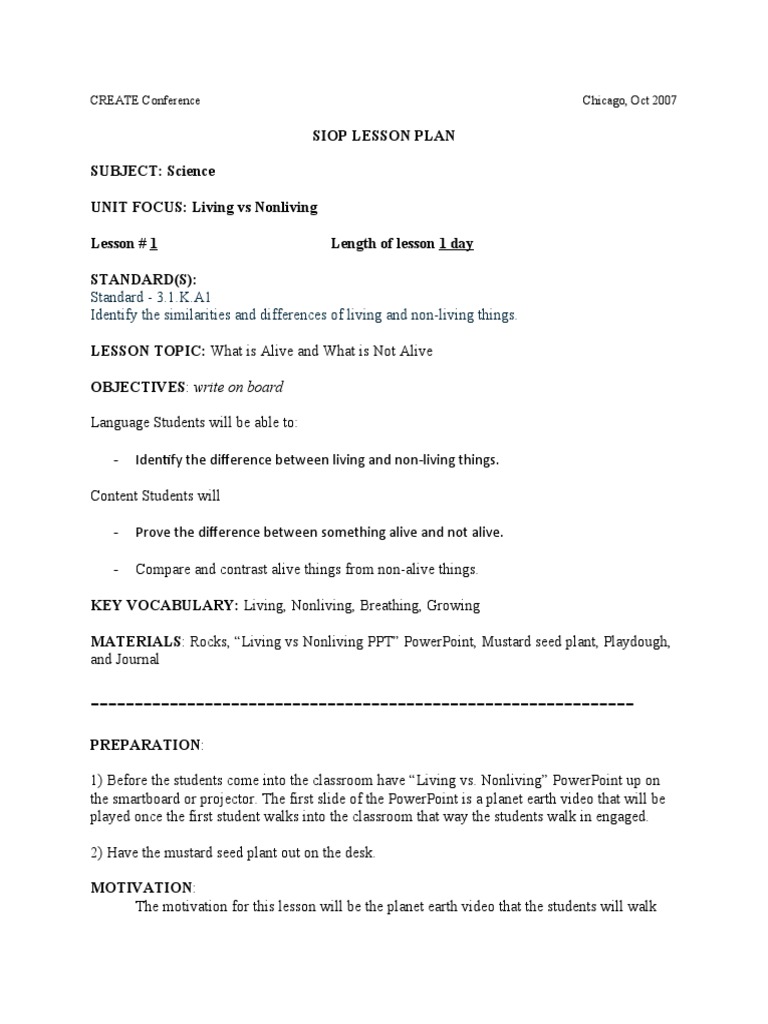 Siop Lesson Plan | PDF | Classroom | Microsoft Power Point