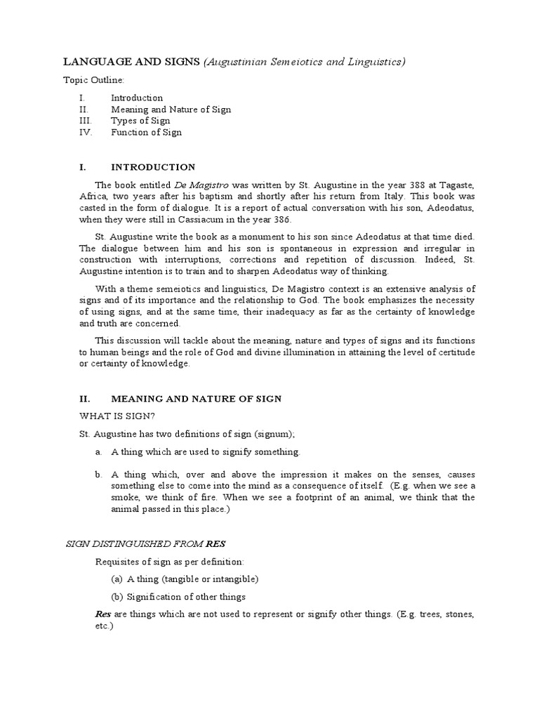 Understanding Signs and Their Functions: An Analysis of St. Augustine's ...