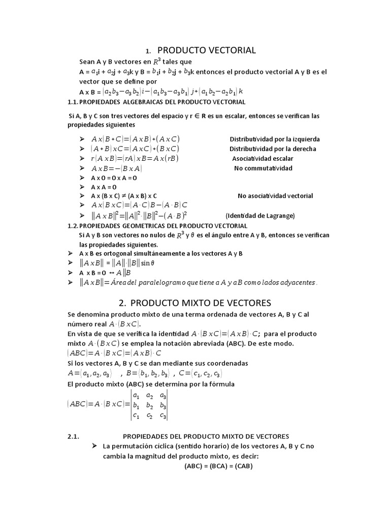 PRODUCTO VECTORIAL Algebra | PDF | Escalar (Matemáticas) | Vector Euclidiano
