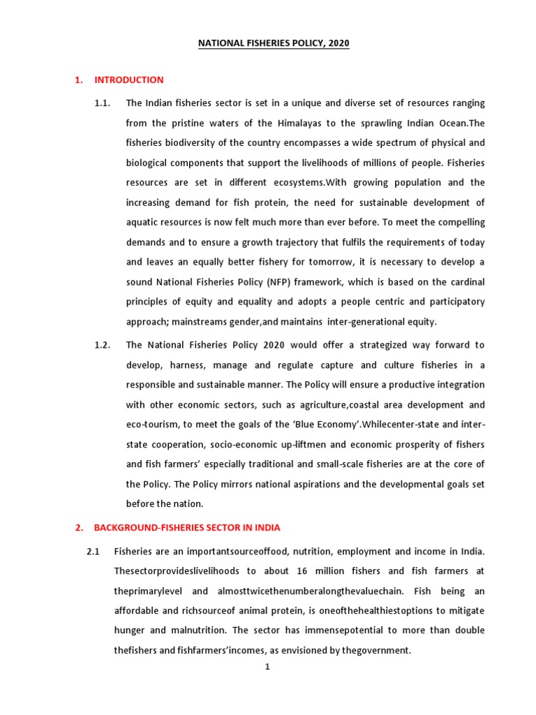 National Fisheries Policy 2020 Overview | PDF | Aquaculture ...
