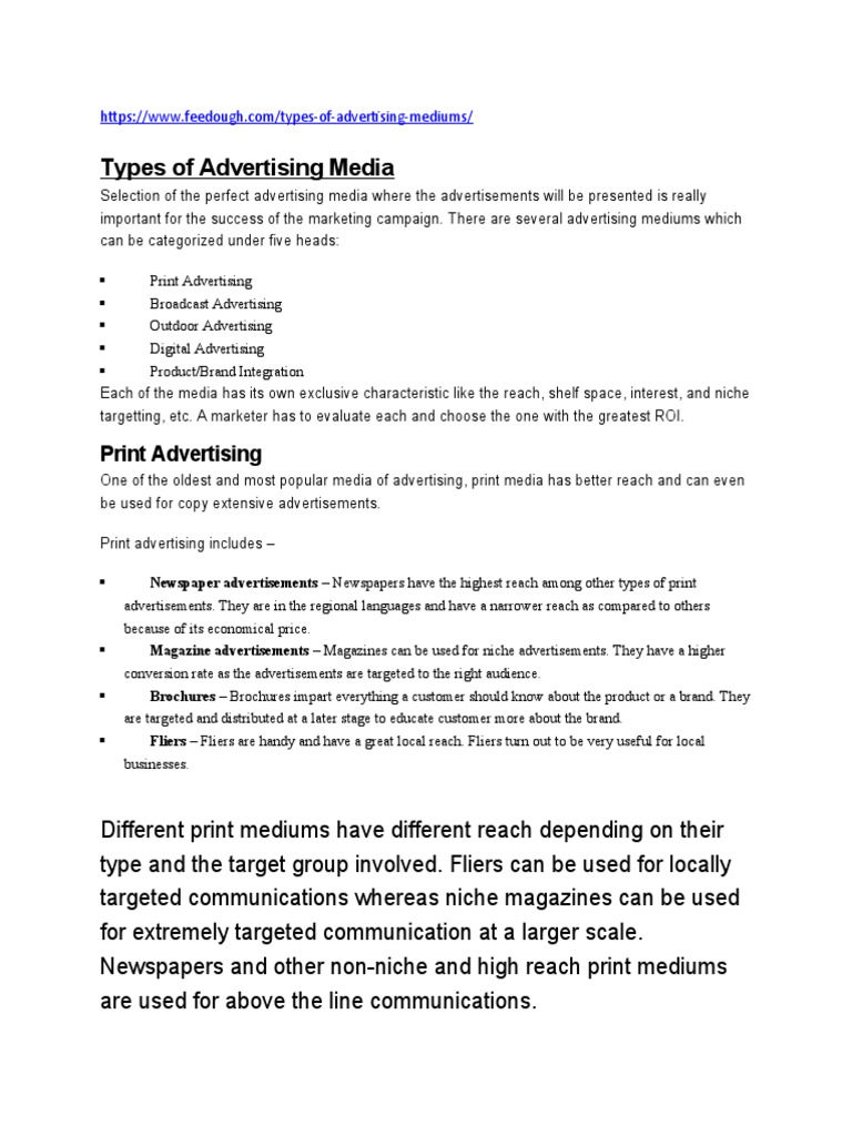 Types of Advertising Media | PDF | Advertising | Mass Media