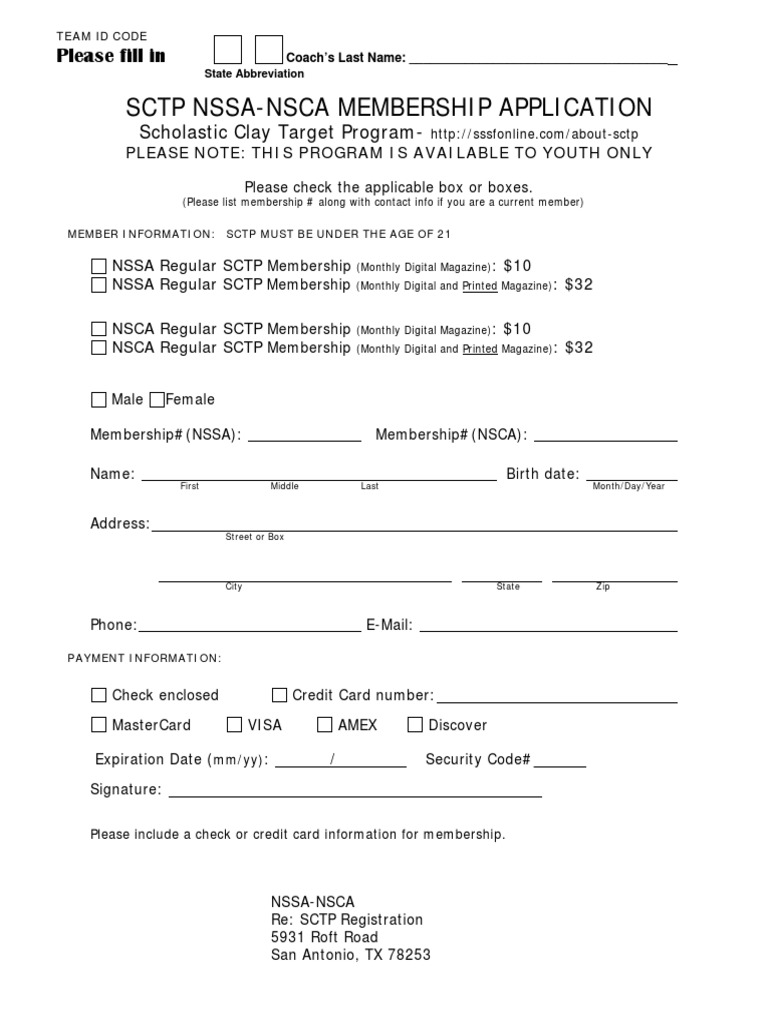 SCTP Nssa-Nsca Membership Application: Please Fill in | PDF