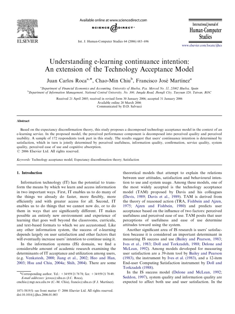 Understanding E-Learning Continuance Int PDF | PDF | Usability | Customer Satisfaction