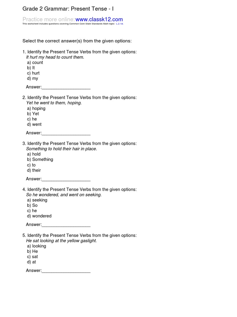 Practice More Online:: Grade 2 Grammar: Present Tense - I | PDF ...