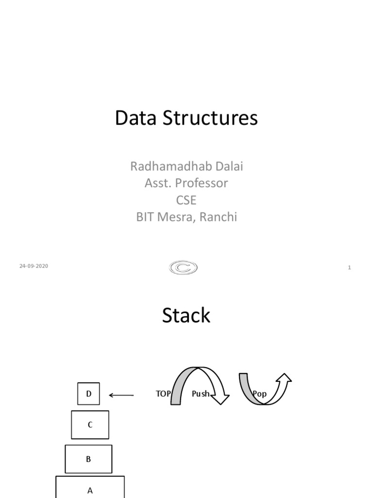 Data Structures: Radhamadhab Dalai Asst. Professor CSE BIT Mesra ...