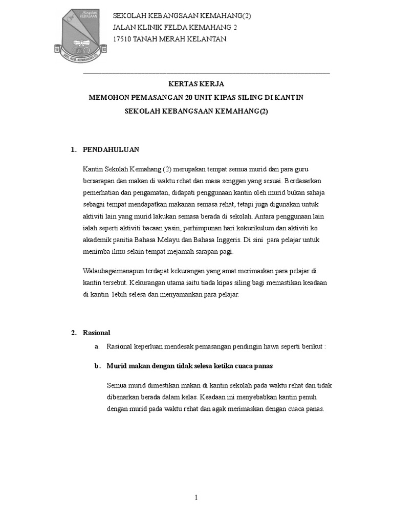 Kertas Kerja Mohon Kipas Siling Di Kantin | PDF