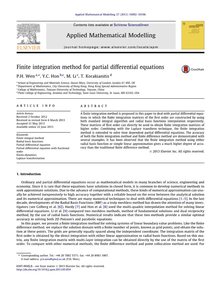 Finite Integration Method for Solving Partial Differential Equations | PDF | Numerical Analysis ...