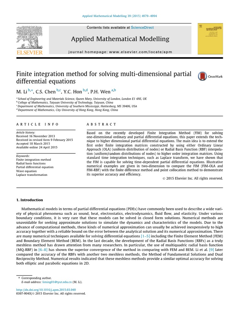 Finite Integration Method For Solving Multi Dimensional Partial Differential Equations Pdf