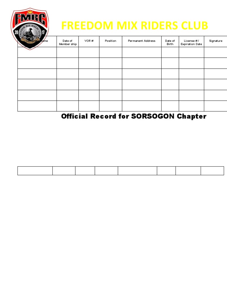 Freedom Mix Riders Club: Official Record For SORSOGON Chapter | PDF