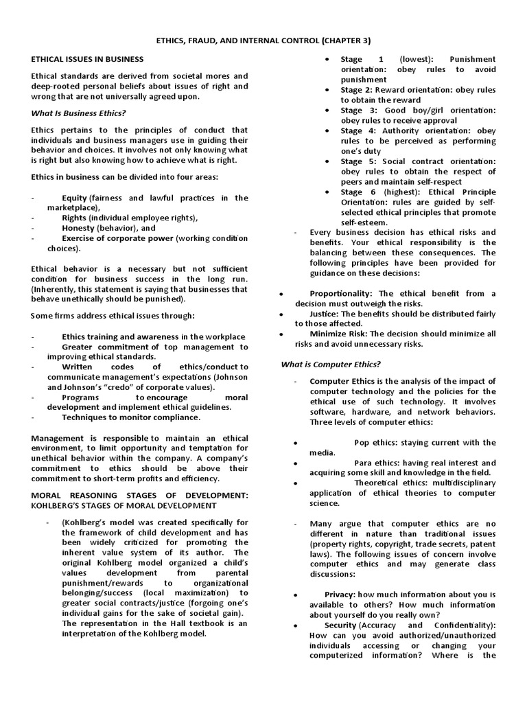 Ethics, Fraud, and Internal Control (Chapter 3) | PDF | Internal ...