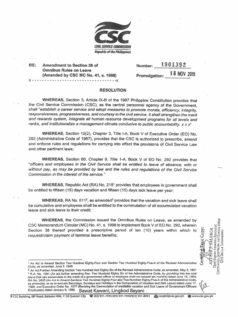 CSC Resolution No.1901392 | PDF