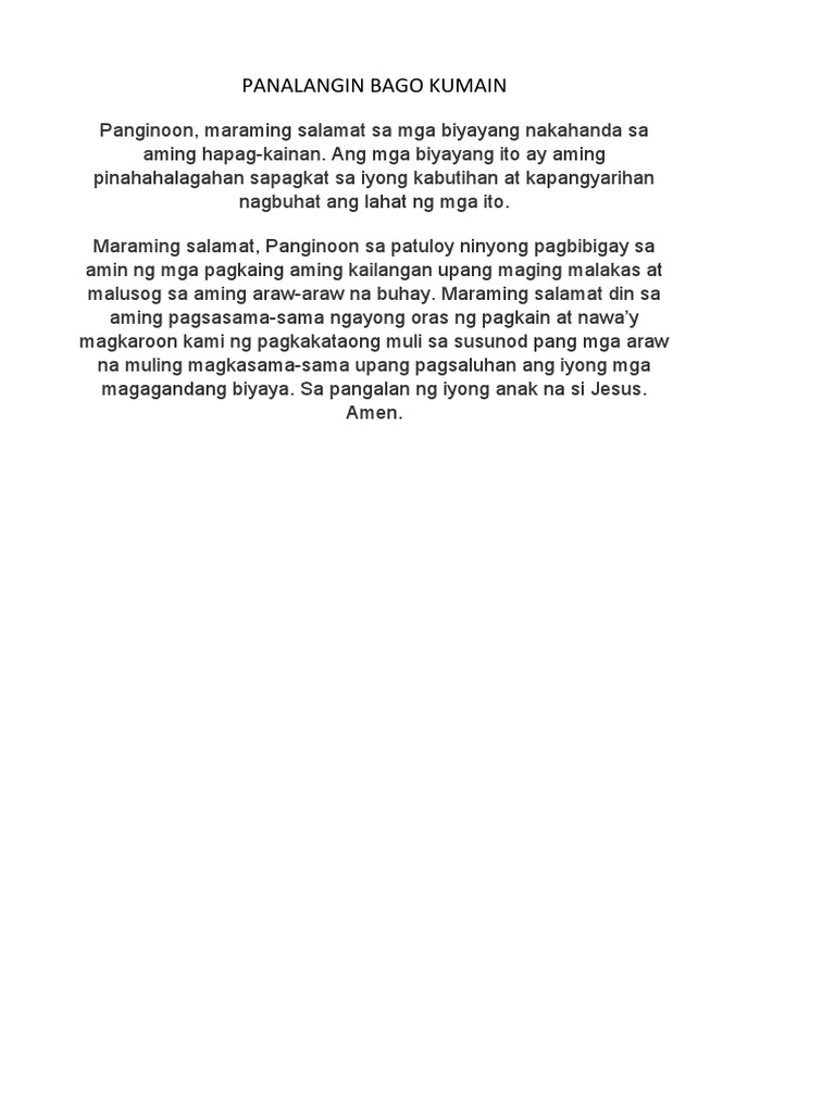 Panalangin Bago Kumain | PDF